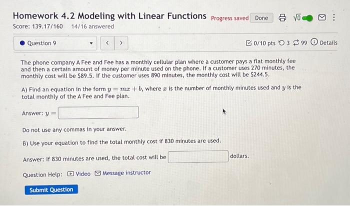 Solved Homework 4.2 Modeling with Linear Functions Progress | Chegg.com