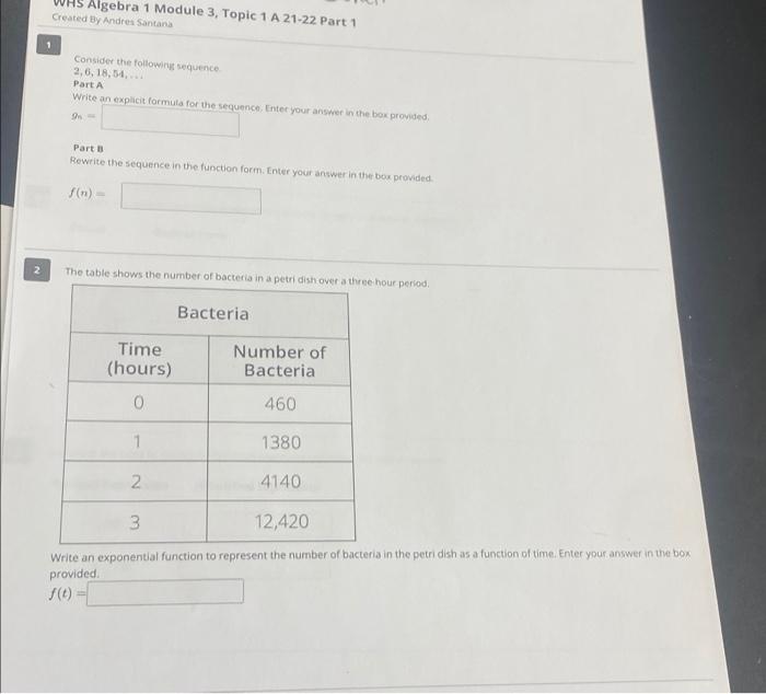 Solved Algebra 1 Module 3, Topic 1 A 21-22 Part 1 Created by | Chegg.com