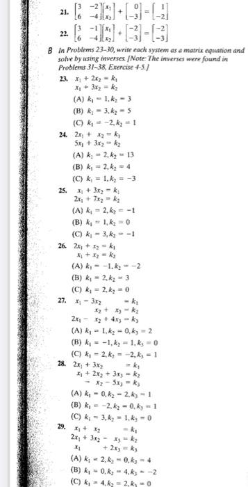 Solved 21. [36−2−4][x1x2]+[0−3]=[1−2] 22. | Chegg.com