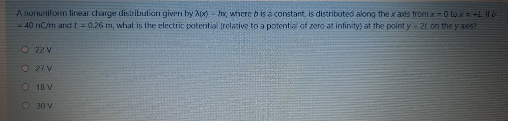Solved A nonuniform linear charge distribution given by M(x) | Chegg.com