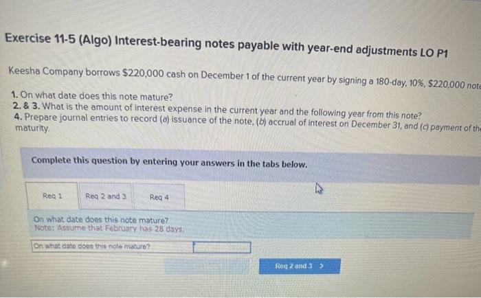 Solved Exercise 11-5 (Algo) Interest-bearing notes payable | Chegg.com