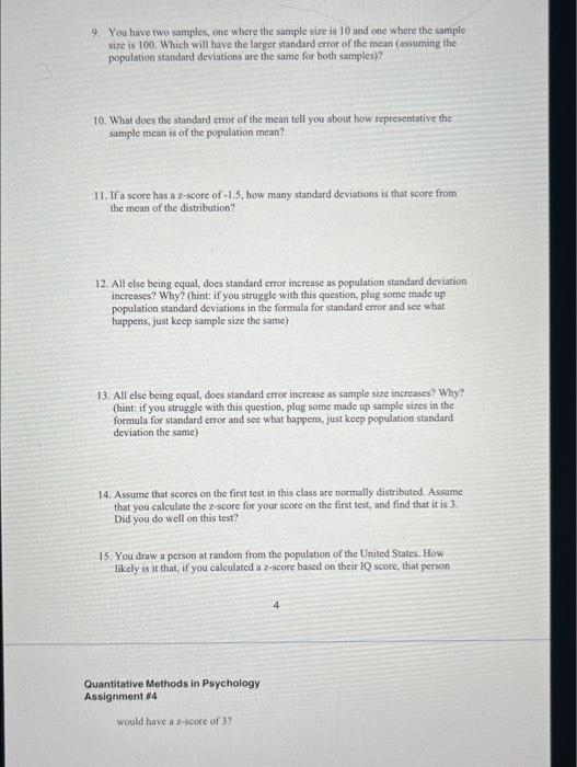 Solved 9. You have two samples, one where the sample sixe is | Chegg.com