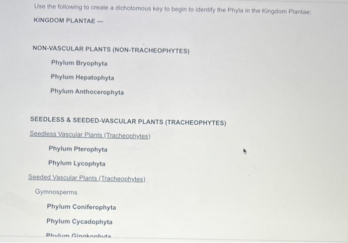 Solved Use the following to create a dichotomous key to | Chegg.com