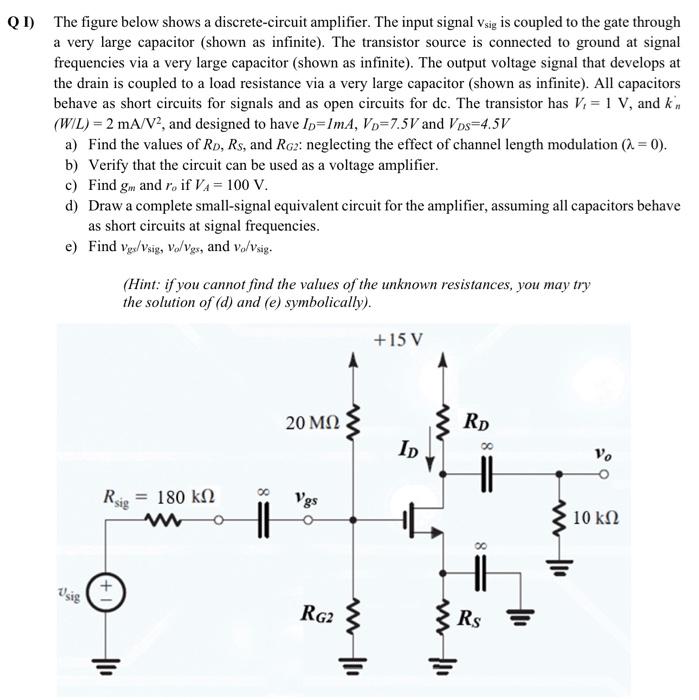 Solved The figure below shows a discrete-circuit amplifier. | Chegg.com