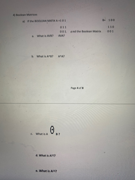 Solved 4 Boolean Matrices A If The Boolean Matix A1 0 1