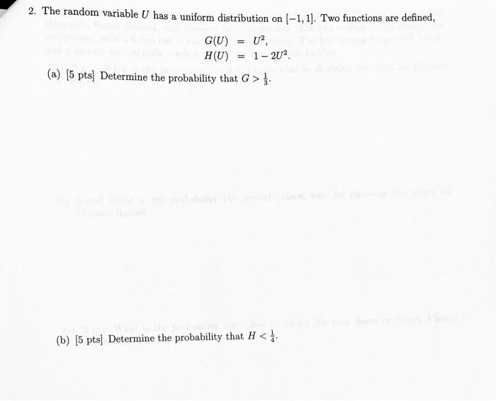 Solved The random variable U has a uniform distribution on | Chegg.com