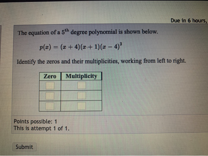 Solved Due in 6 hours, The equation of a 5th degree | Chegg.com