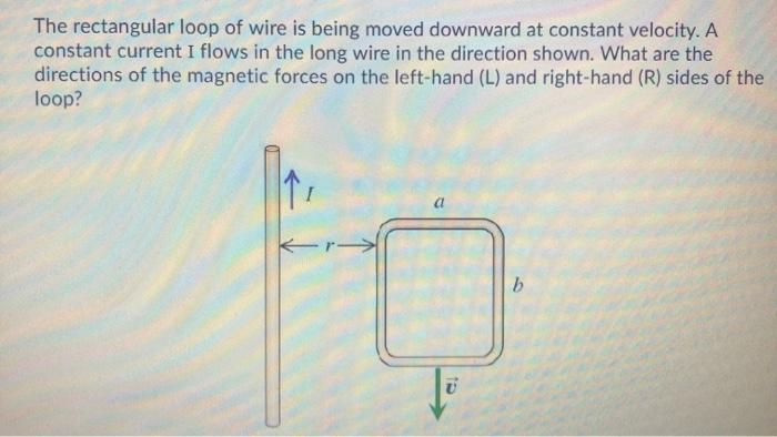 Solved The rectangular loop of wire is being moved downward | Chegg.com