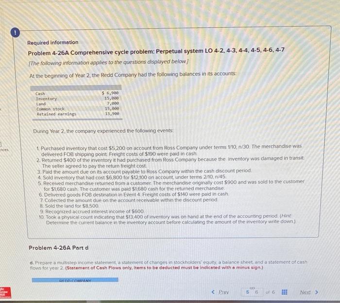 Solved Required information Problem 4-26A Comprehensive | Chegg.com