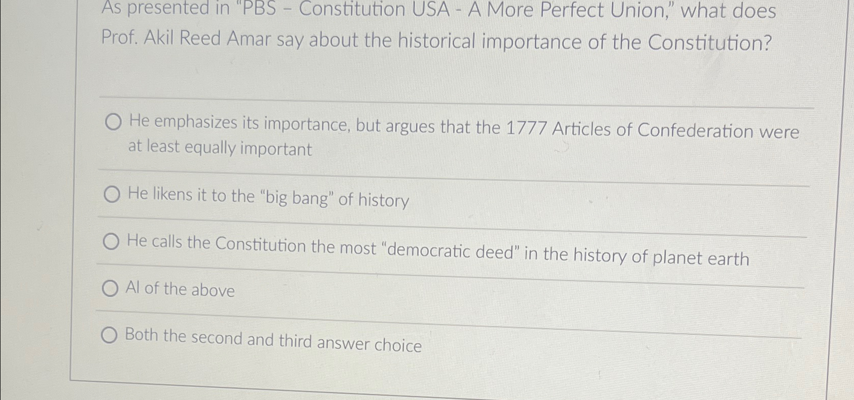 Solved As presented in "PBS - ﻿Constitution USA - ﻿A More | Chegg.com