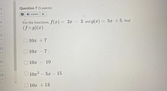 Solved For the functions, f(x)=2x−3 and g(x)=5x+5, find | Chegg.com