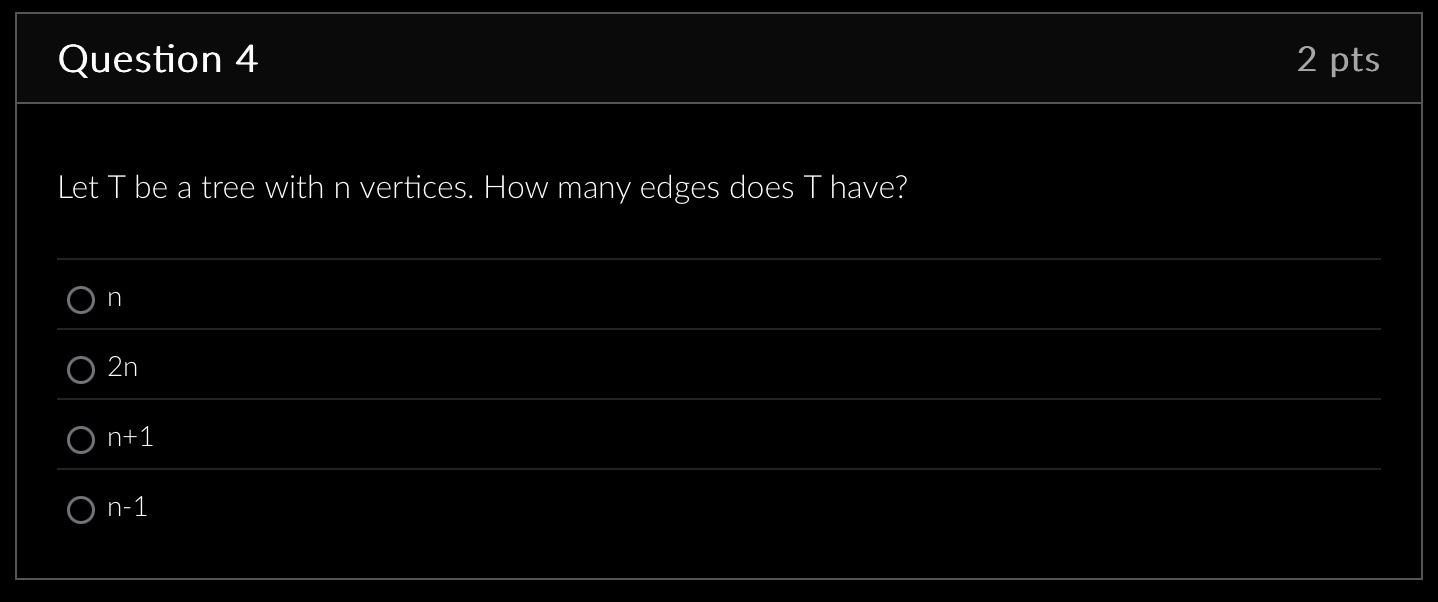 Solved Question 42 ﻿ptsLet T ﻿be a tree with n ﻿vertices. | Chegg.com