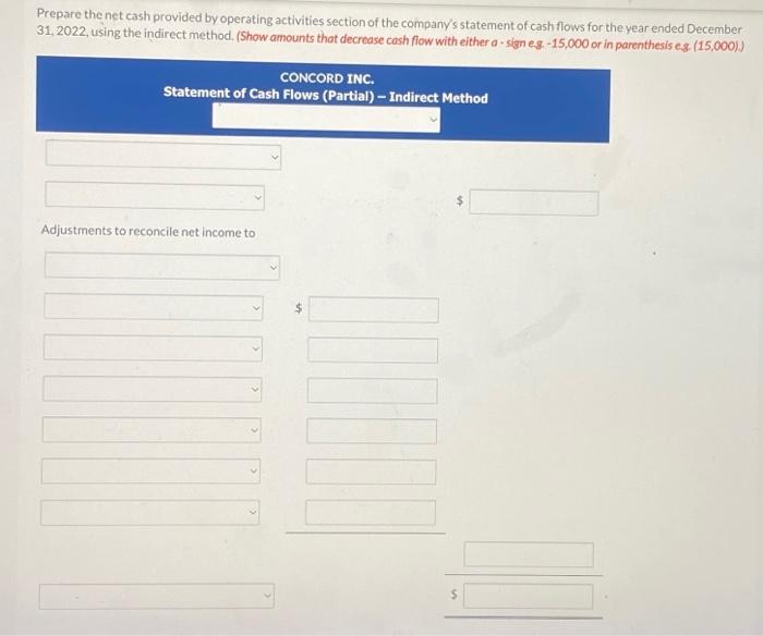Solved The current sections of Concord Inc's balance sheets | Chegg.com