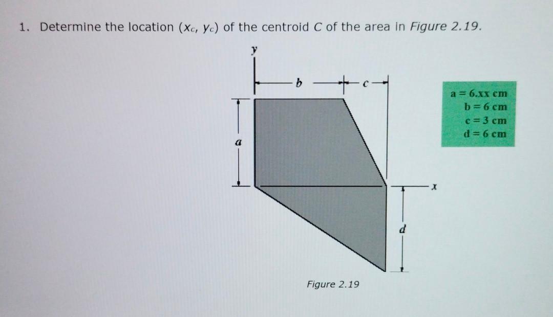 Solved 1. Determine the location (Xc, Yc) of the centroid C | Chegg.com