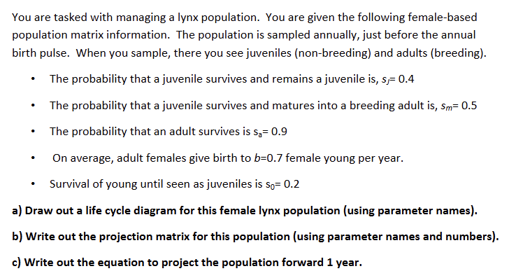 Solved You are tasked with managing a lynx population. You | Chegg.com