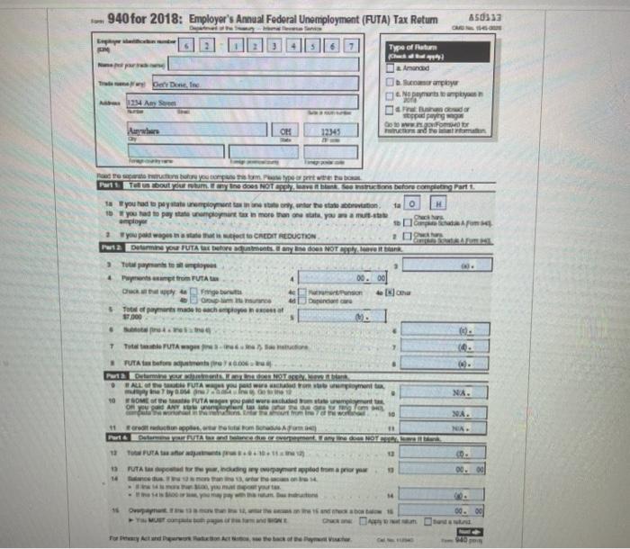 Solved Given the following data complete Form 940 for Get'r | Chegg.com
