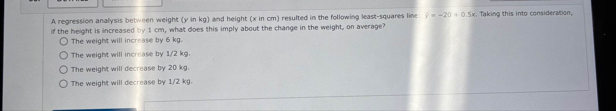 Solved A regression analysis between weight ( y ﻿in kg ) | Chegg.com