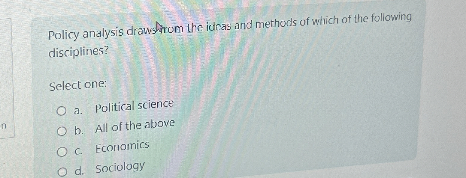 Solved Policy analysis drawsatrom the ideas and methods of | Chegg.com