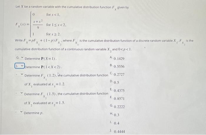 Solved Let X be a random variable with the cumulative | Chegg.com