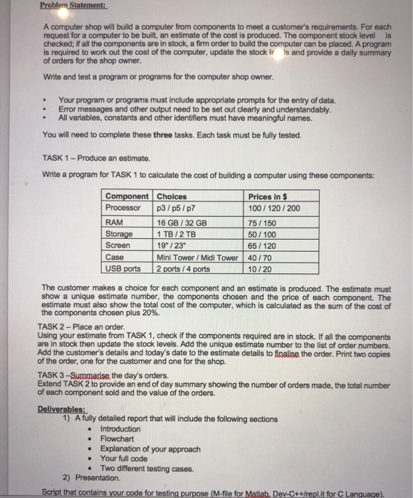 Problem Statement: A computer shop will build a | Chegg.com
