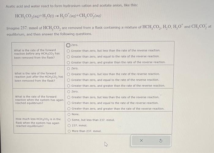 Solved Acetic acid and water react to form hydronium cation | Chegg.com