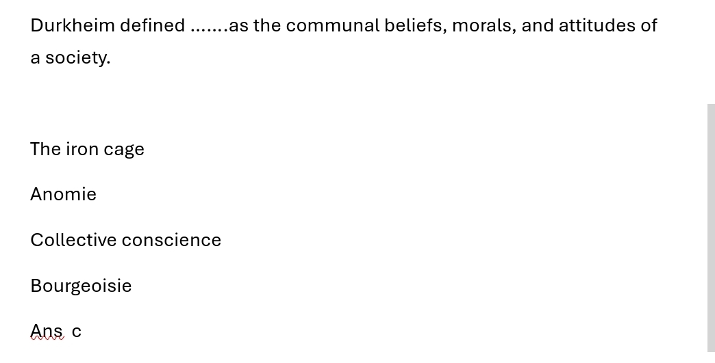 Solved Durkheim defined q, ﻿as the communal beliefs, morals, | Chegg.com