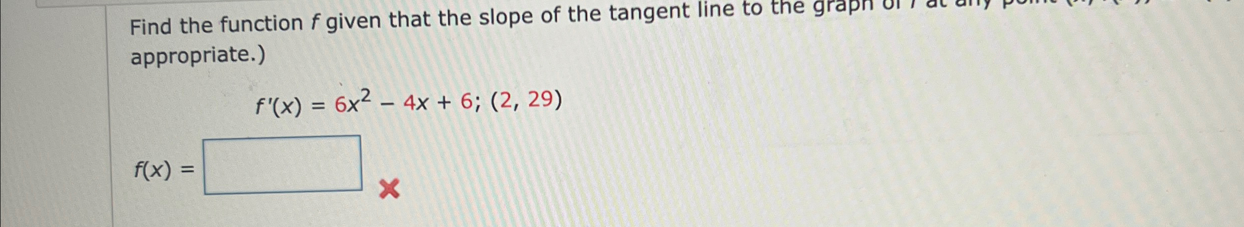 Solved Find the function f ﻿given that the slope of the | Chegg.com