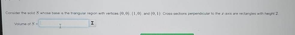 Solved Consider the solid S ﻿whose base is the triangular | Chegg.com