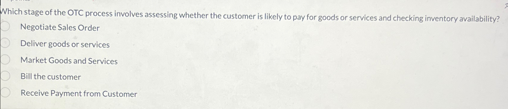 Solved Which stage of the OTC process involves assessing | Chegg.com