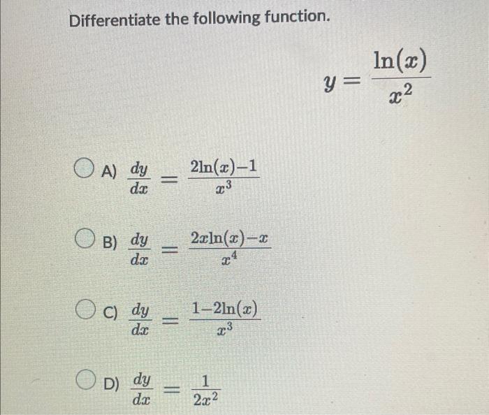 Solved Differentiate the following function. f(x)=x2ex A) | Chegg.com