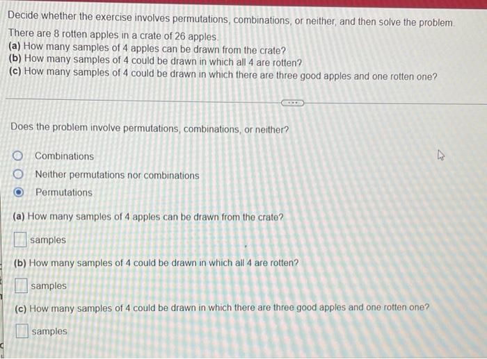 Solved Decide whether the exercise involves permutations, | Chegg.com