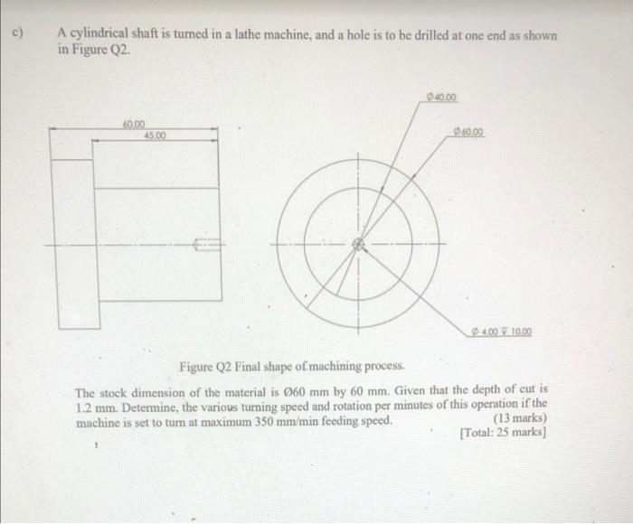 Solved c) A cylindrical shaft is turned in a lathe machine, | Chegg.com