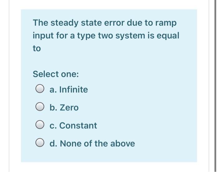 Solved The steady state error due to ramp input for a type | Chegg.com