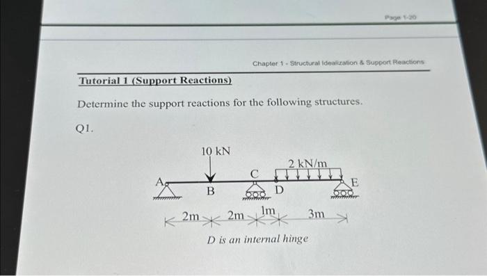 Solved Tutorial 1 (Support Reactions) Determine the support | Chegg.com