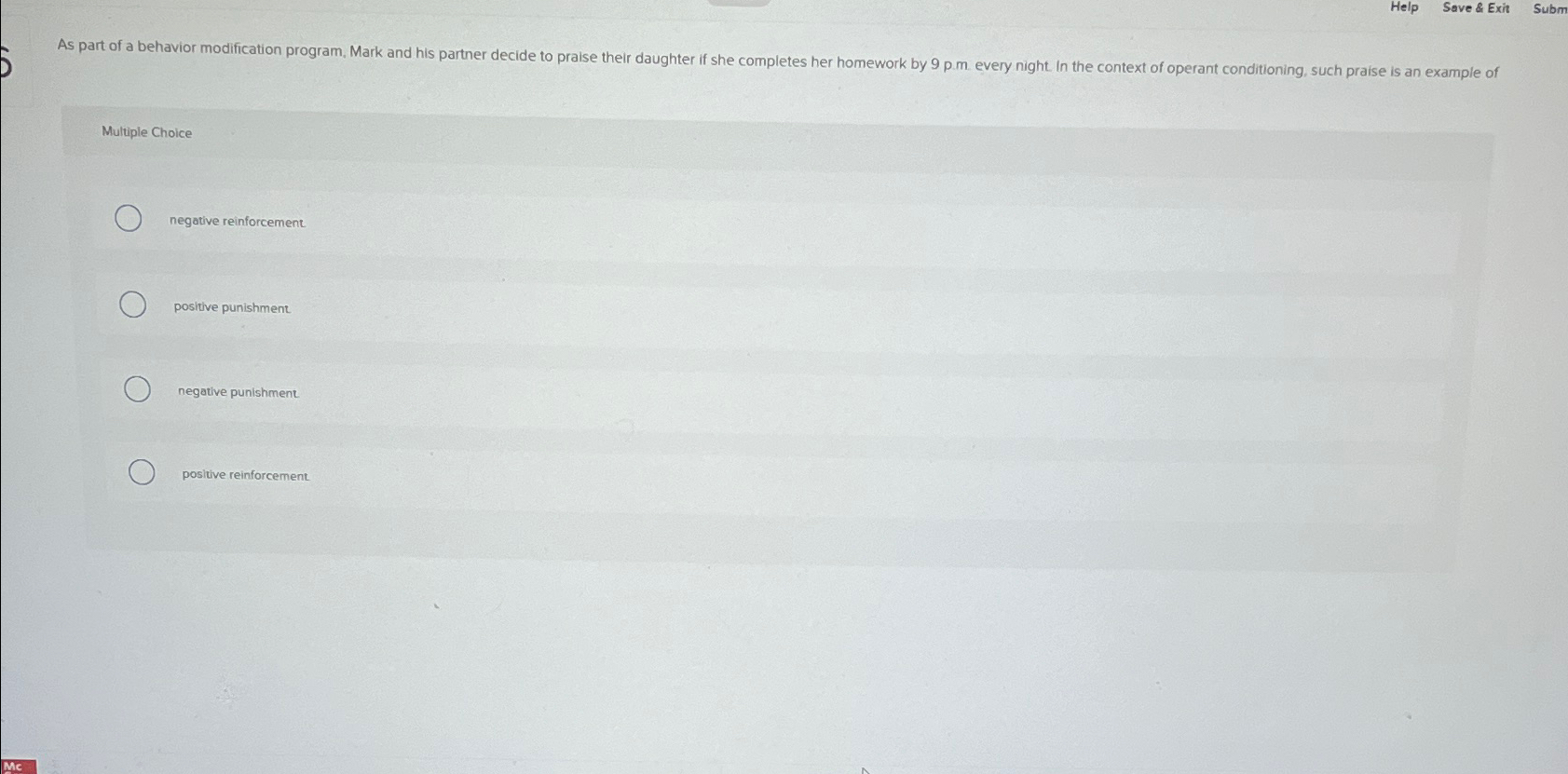 Solved Help Save & Exit SubmMultiple Choicenegative | Chegg.com