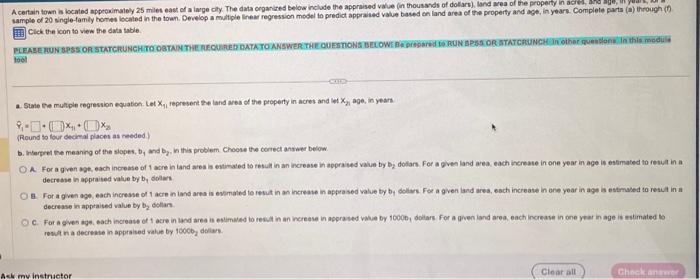 Solved \begin{tabular}{ccc} Appraised Value & Property Size | Chegg.com