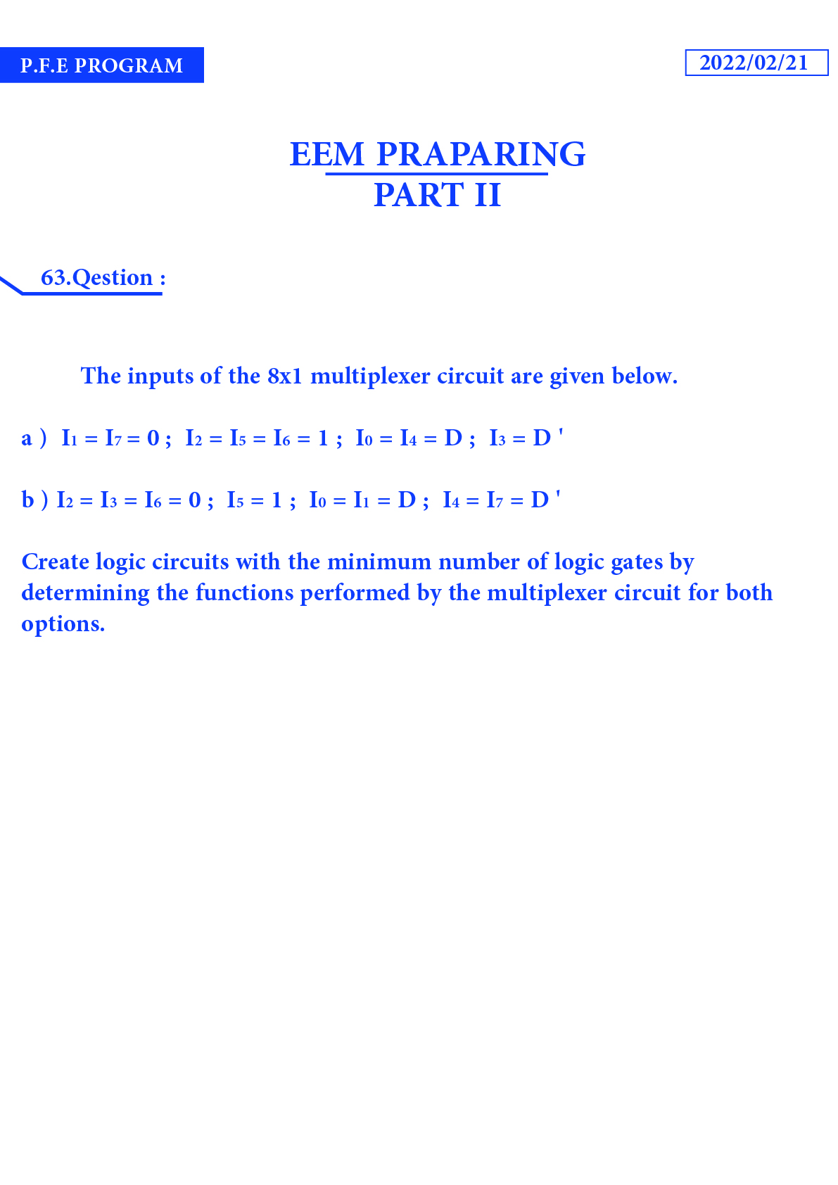 The inputs of the 8×1 ﻿multiplexer circuit are given | Chegg.com