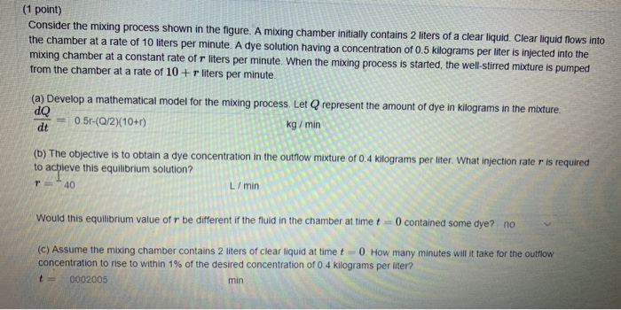 Solved (1 point) Consider the mixing process shown in the | Chegg.com