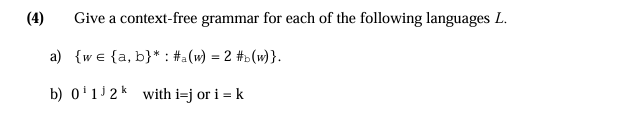 (4) ﻿Give a context-free grammar for each of ﻿the | Chegg.com