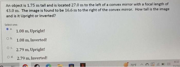 Solved An object is 1.75 m tall and is located 27.0 m to the | Chegg.com