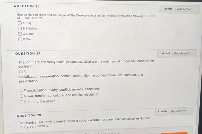 George Herbert Mead and the Stages of The Development | Chegg.com