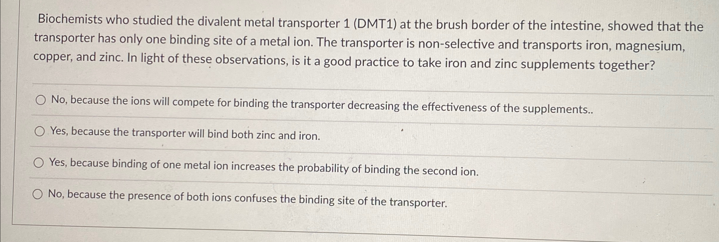 Solved Biochemists who studied the divalent metal | Chegg.com