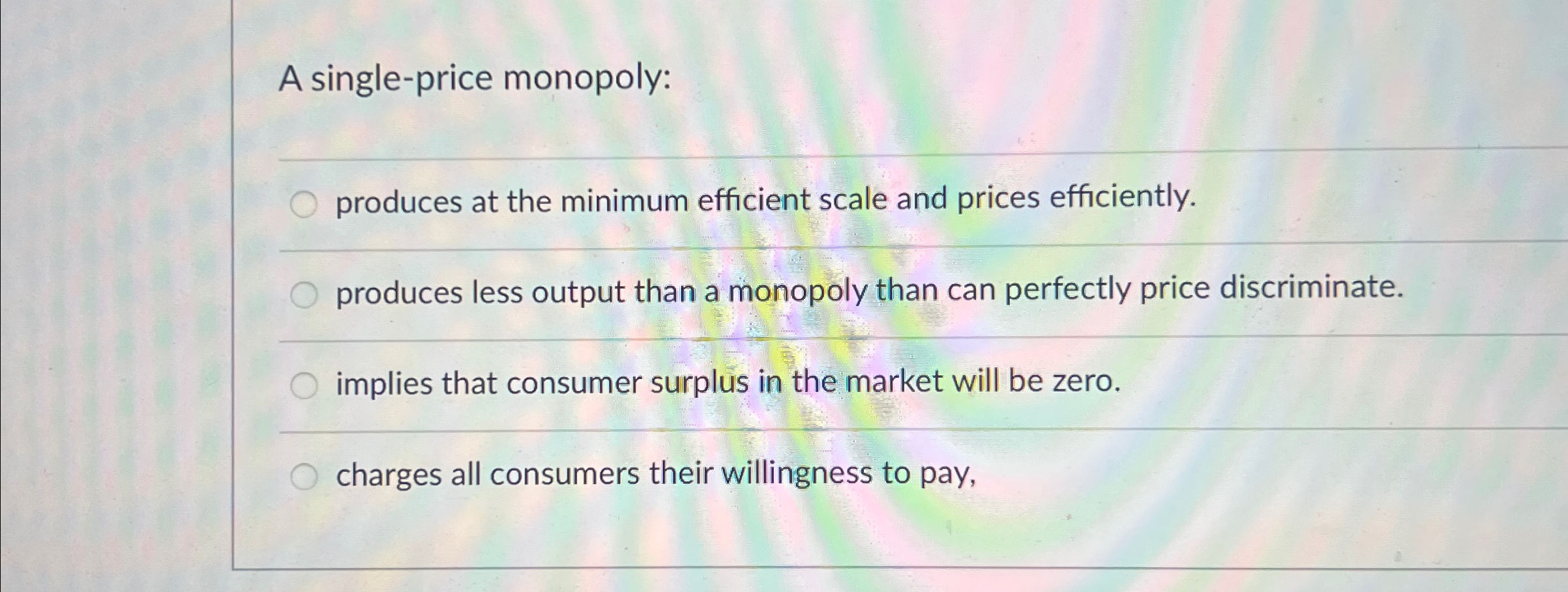 Solved A single-price monopoly:produces at the minimum | Chegg.com