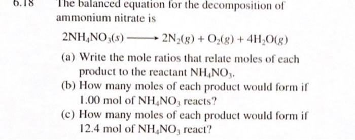 Solved The balanced equation for the decomposition of | Chegg.com