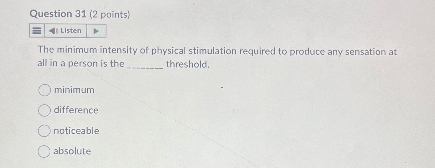 Solved Question 31 (2 ﻿points)ListenThe minimum intensity of | Chegg.com
