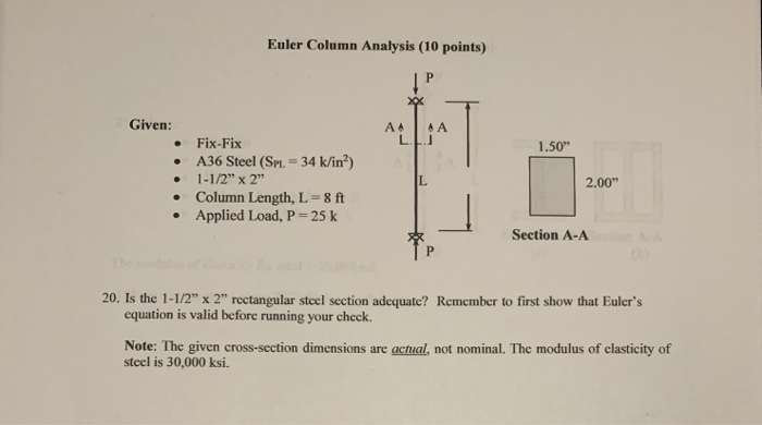 Solved Euler Column Analysis (10 points) | Р xox Given: ΑΔΙΑ | Chegg.com