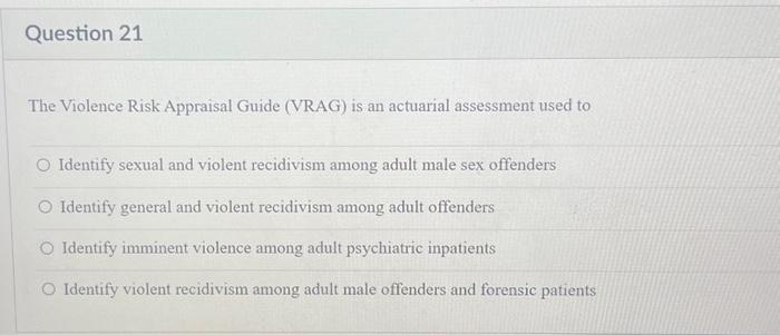 Solved The Violence Risk Appraisal Guide (VRAG) is an | Chegg.com