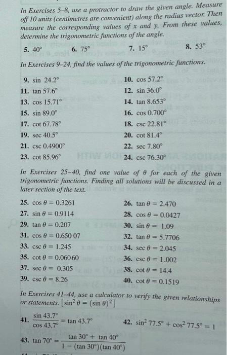 In Exercises 5-8, use a protractor to draw the given | Chegg.com