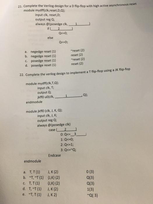 Solved 21. Complete the Verilog design for a D flip-flop | Chegg.com