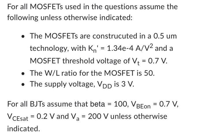Solved For the MOSFET shown in the figure, with VDD= 3 V and | Chegg.com